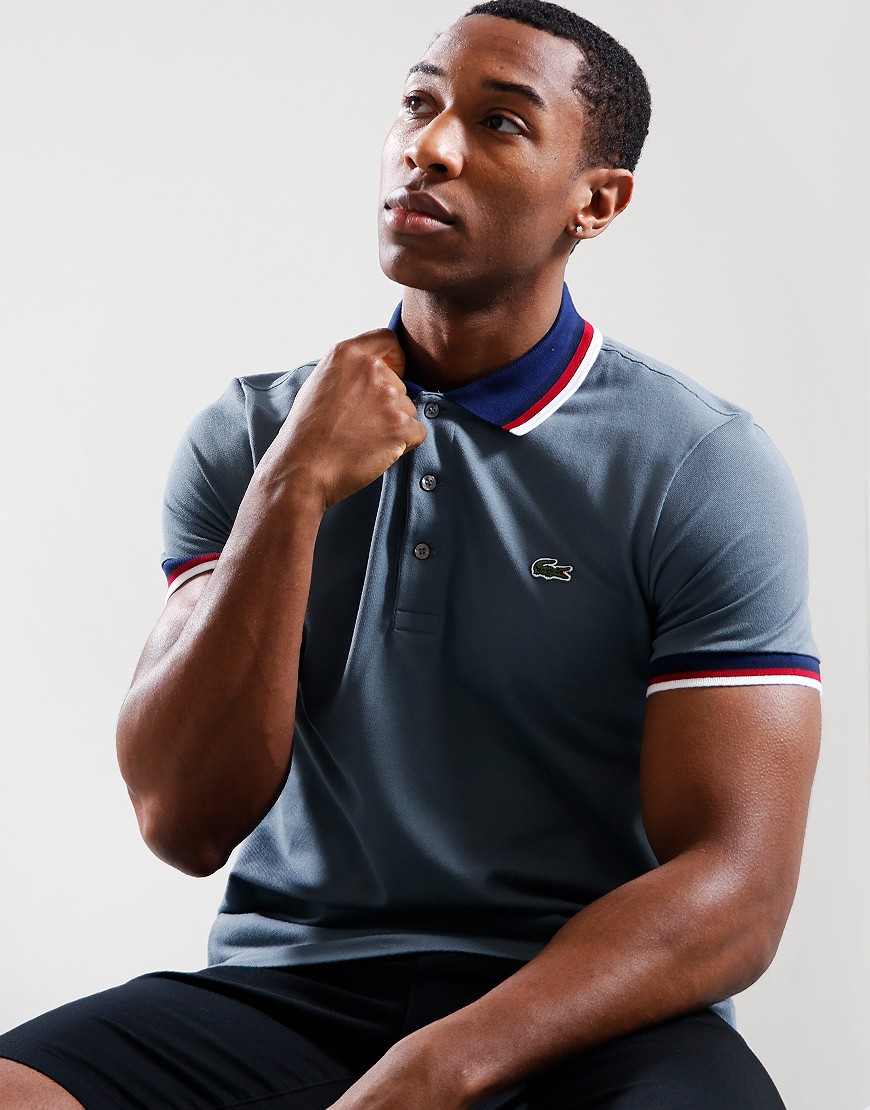 Lacoste Contrast Collar Polo Shirt Dark Grey - Terraces Menswear