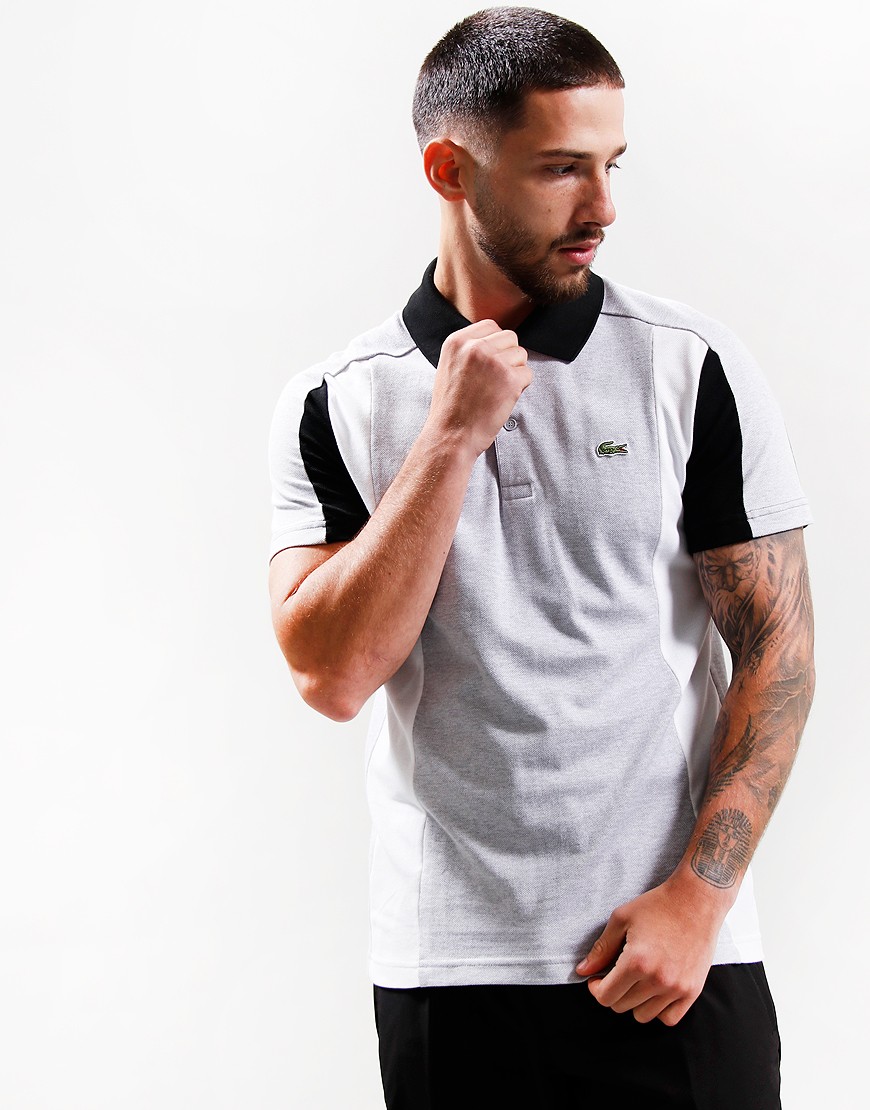 Lacoste Colour Block Polo Shirt Silver Chine/Black-White - Terraces Menswear