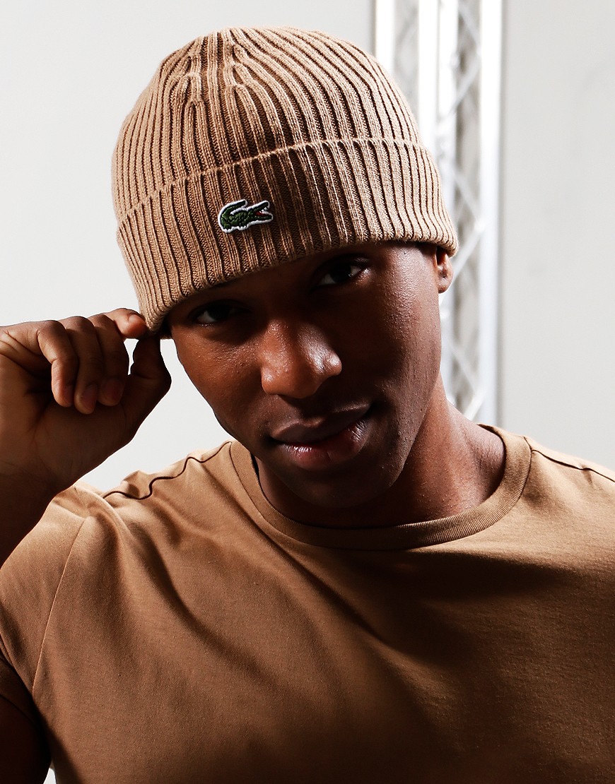 Lacoste Rib Wool Beanie Cookie - Terraces Menswear