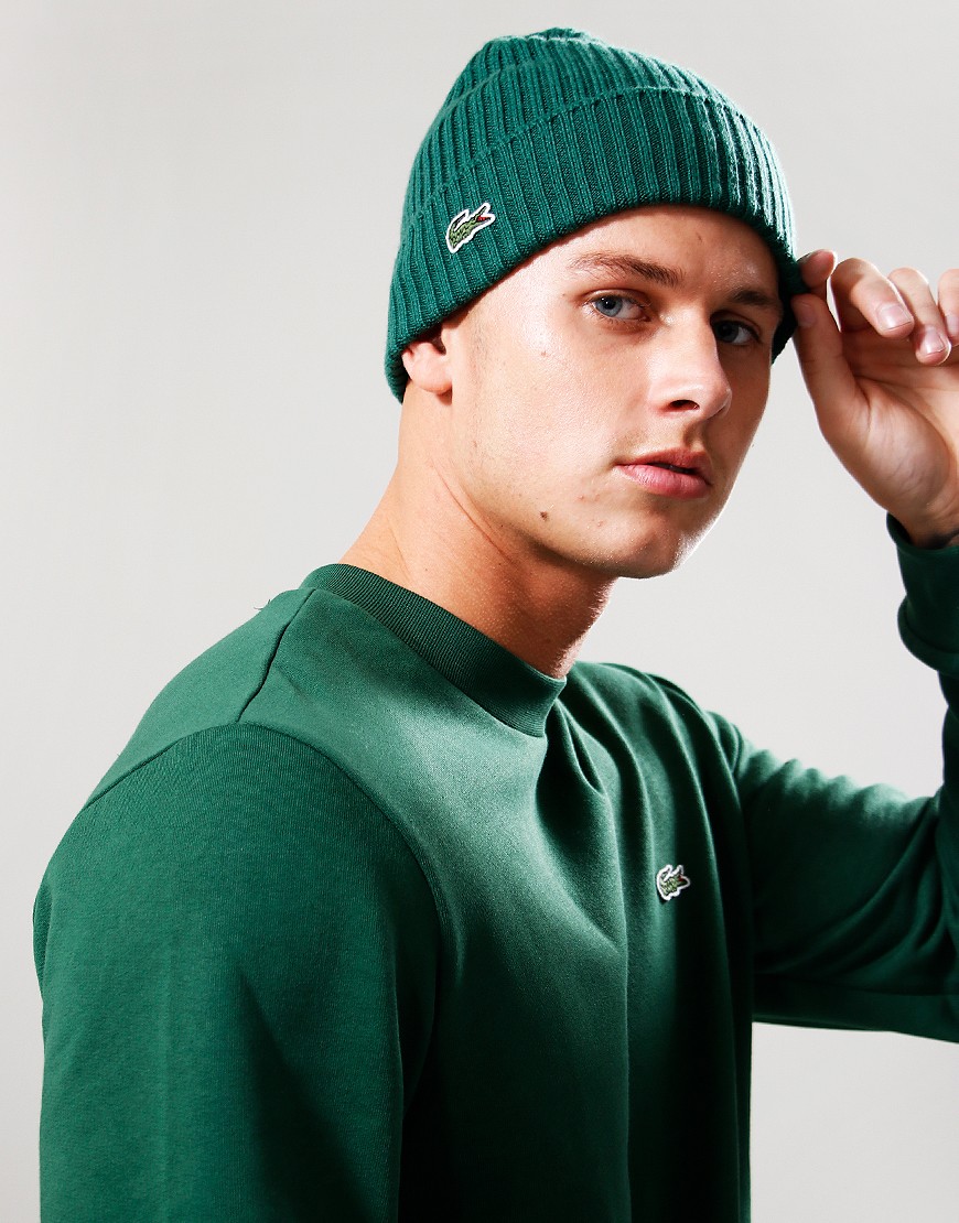 Lacoste Rib Wool Beanie Green - Terraces Menswear