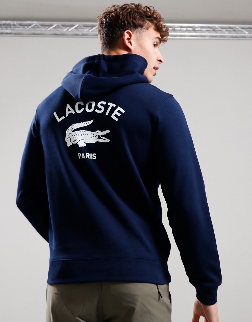 Lacoste Signature Logo Hoodie Navy Blue - Terraces Menswear