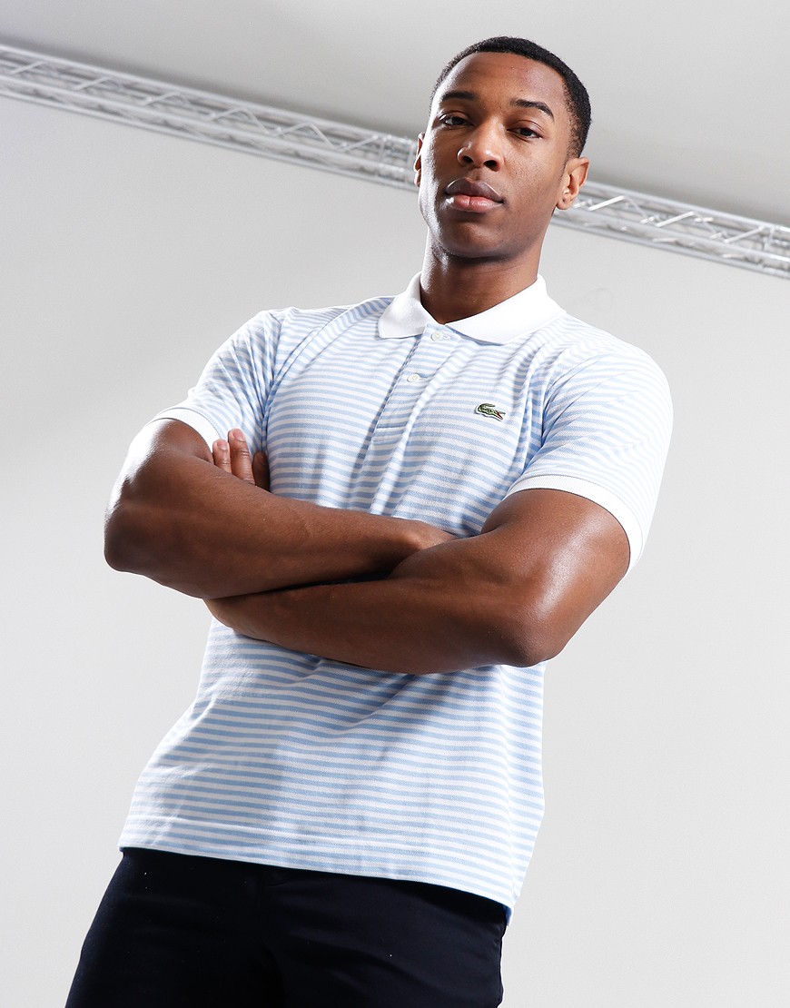Lacoste Stripe Polo Shirt White/Blue - Terraces Menswear