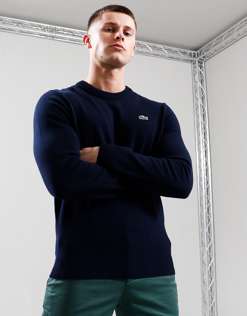 Lacoste Wool Crew Knit Navy Blue - Terraces Menswear