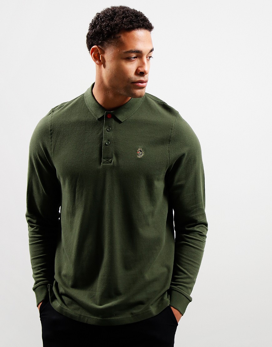 Luke 1977 Williams Long Sleeve Polo Shirt Rifle Green - Terraces Menswear