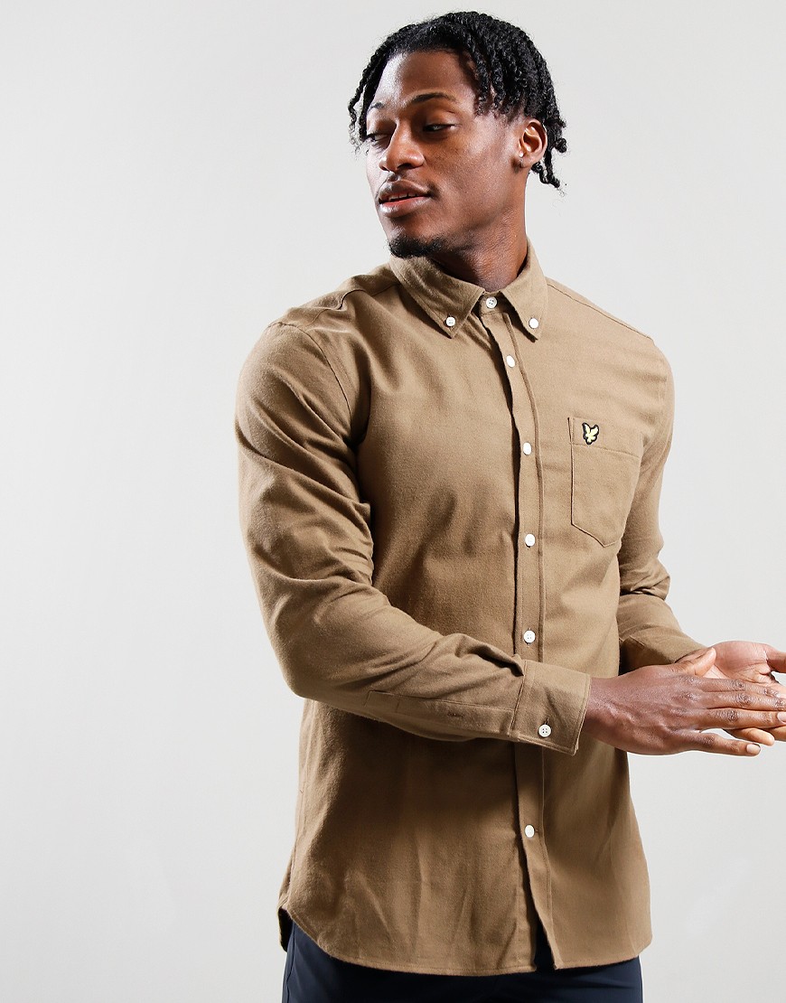 Lyle & Scott Plain Flannel Shirt Khaki - Terraces Menswear