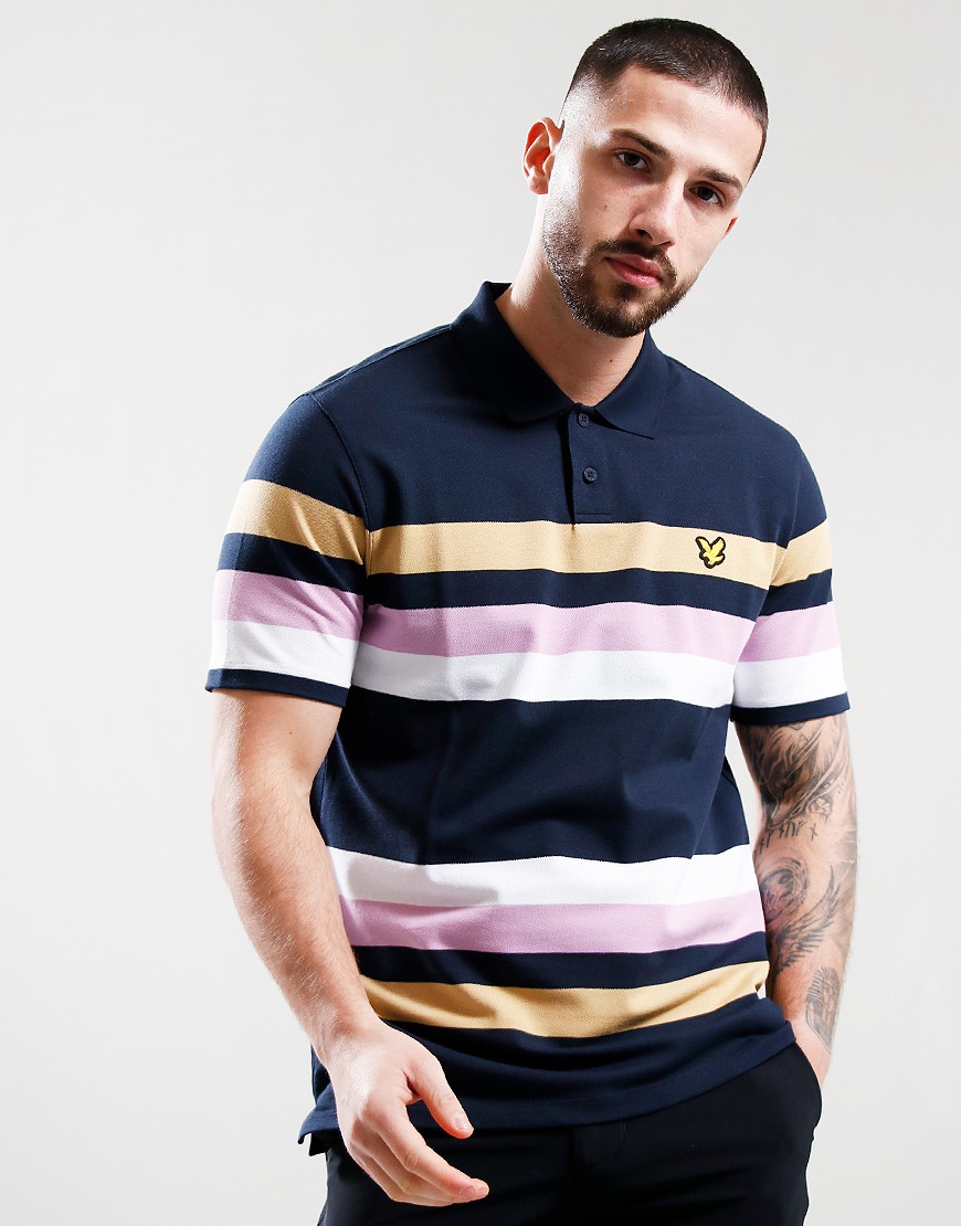 Lyle & Scott Team Striped Polo Shirt Navy - Terraces Menswear