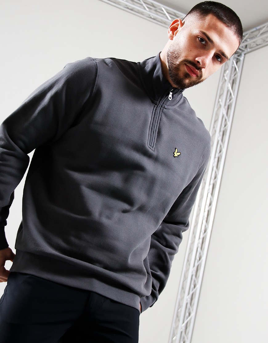 Lyle & Scott 1/4 Zip Crew Sweat Gunmetal - Terraces Menswear
