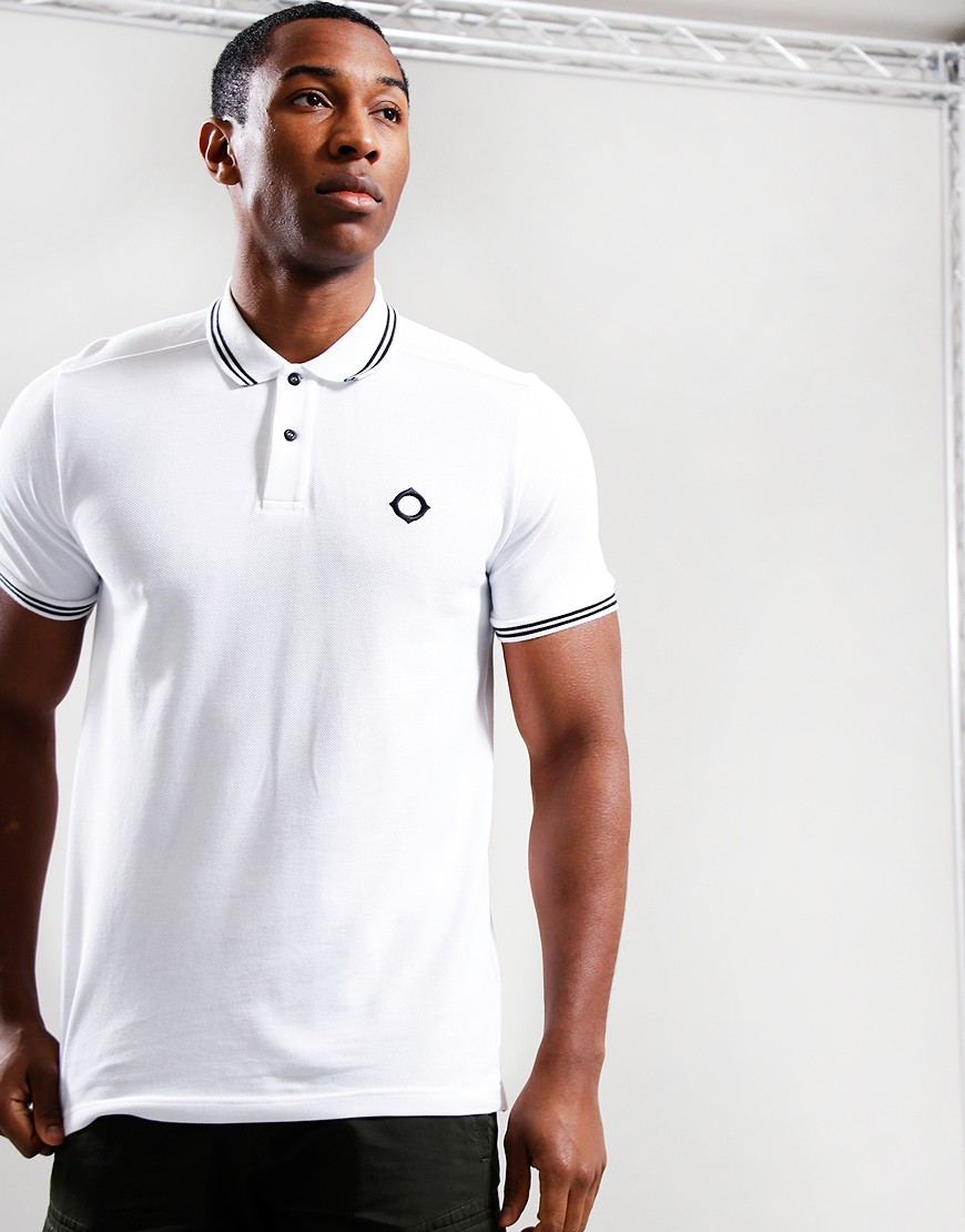 MA.Strum Double Tipped Polo Shirt Optic White - Terraces Menswear