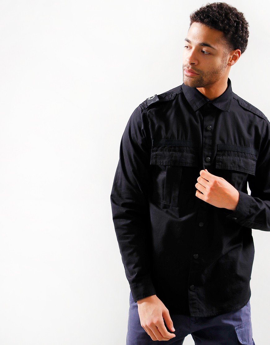MA.Strum Full Placket Overshirt Black - Terraces Menswear