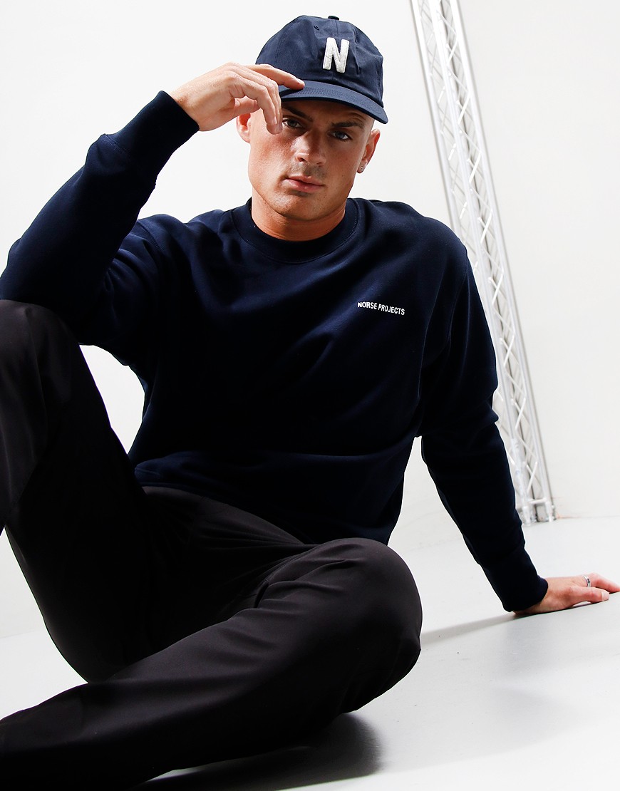 Norse Projects Arne Logo Sweat Dark Navy - Terraces Menswear