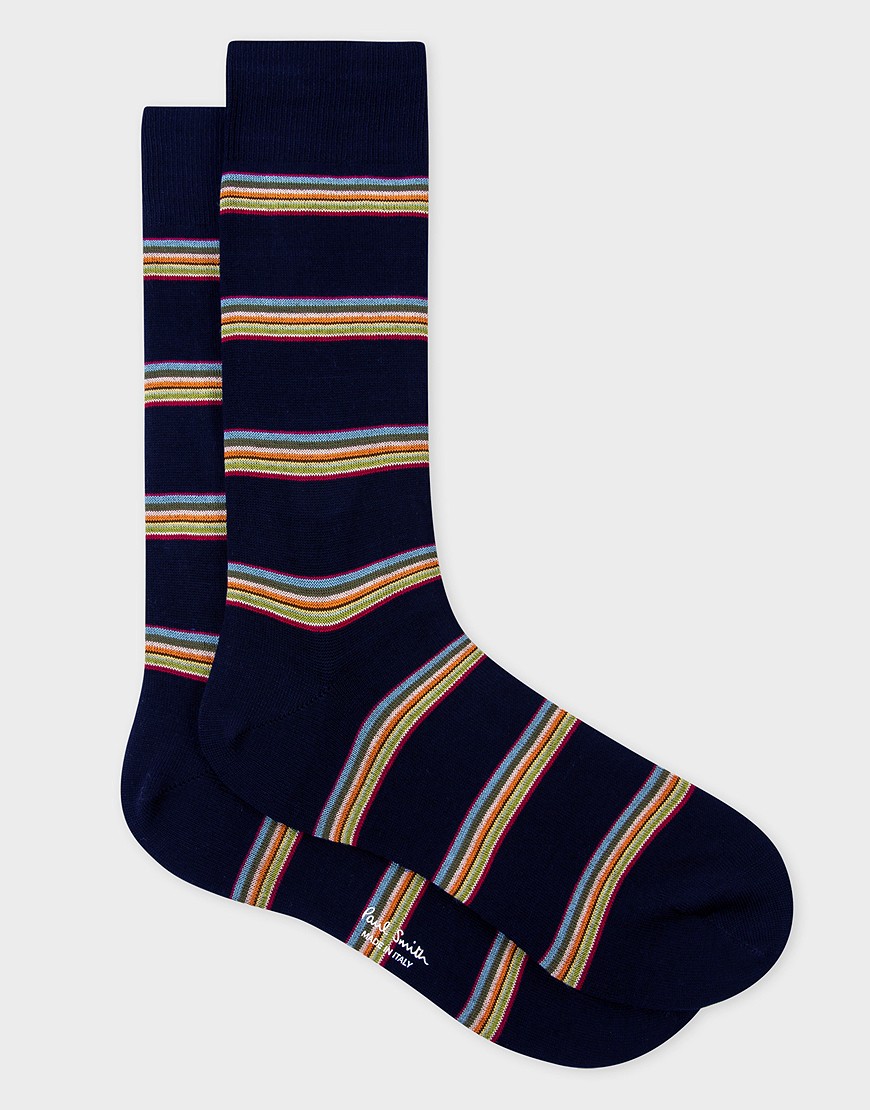 Paul Smith Artist Stripe Multi block Socks 47 Navy - Terraces Menswear