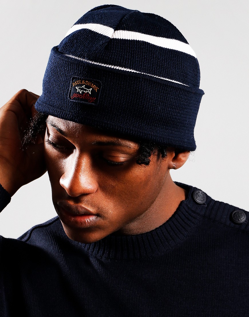 Paul & Shark Stripe Beanie Blue/White - Terraces Menswear