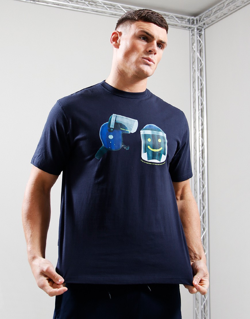Peaceful Hooligan Happy Helmet T-Shirt Navy - Terraces Menswear