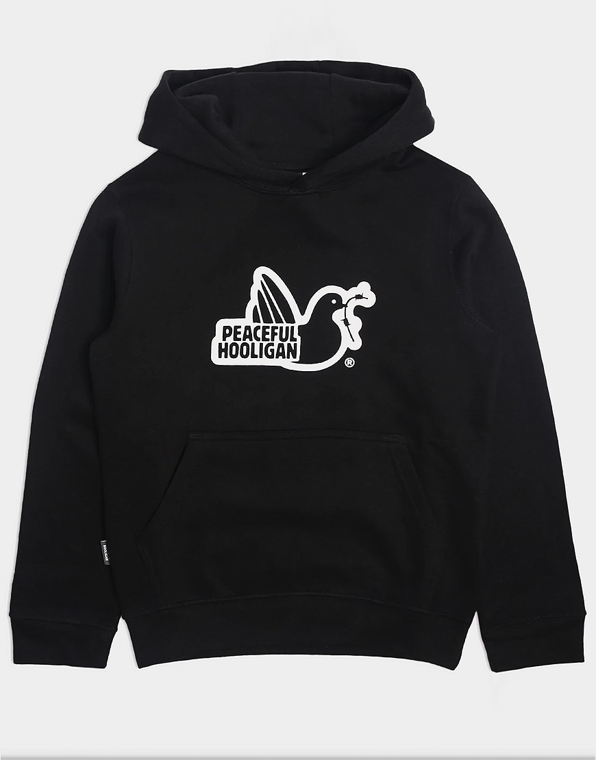 Peaceful Hooligan Kids Outline Hoodie Black - Terraces Menswear