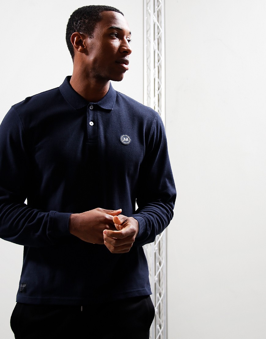 Peaceful Hooligan Pod Long Sleeve Polo Shirt Navy - Terraces Menswear
