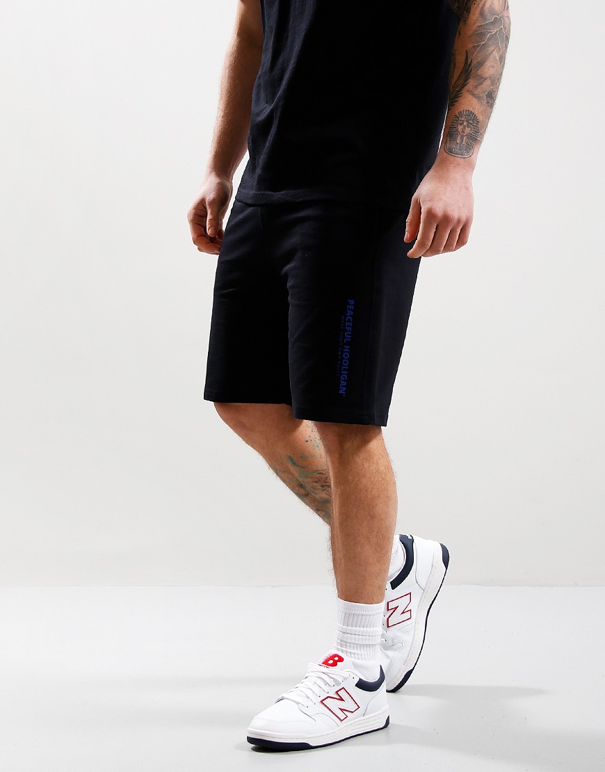 Peaceful Hooligan Track Script Shorts Black - Terraces Menswear
