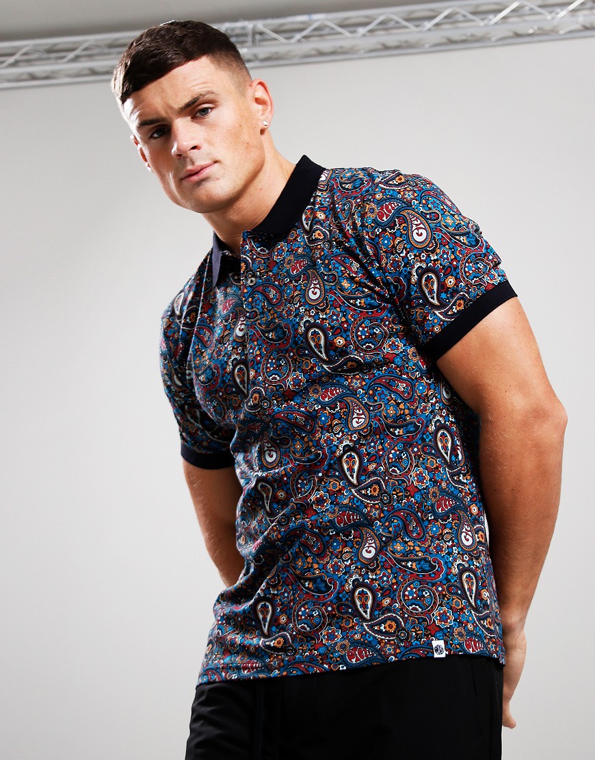 Pretty Green Wonderwall Paisley Polo Shirt Black - Terraces Menswear