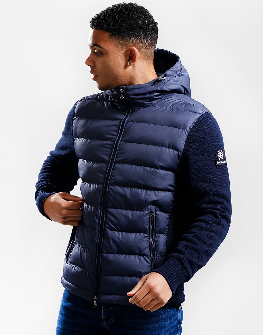 Sandbanks Hooded Hybrid Knit Jacket Navy - Terraces Menswear
