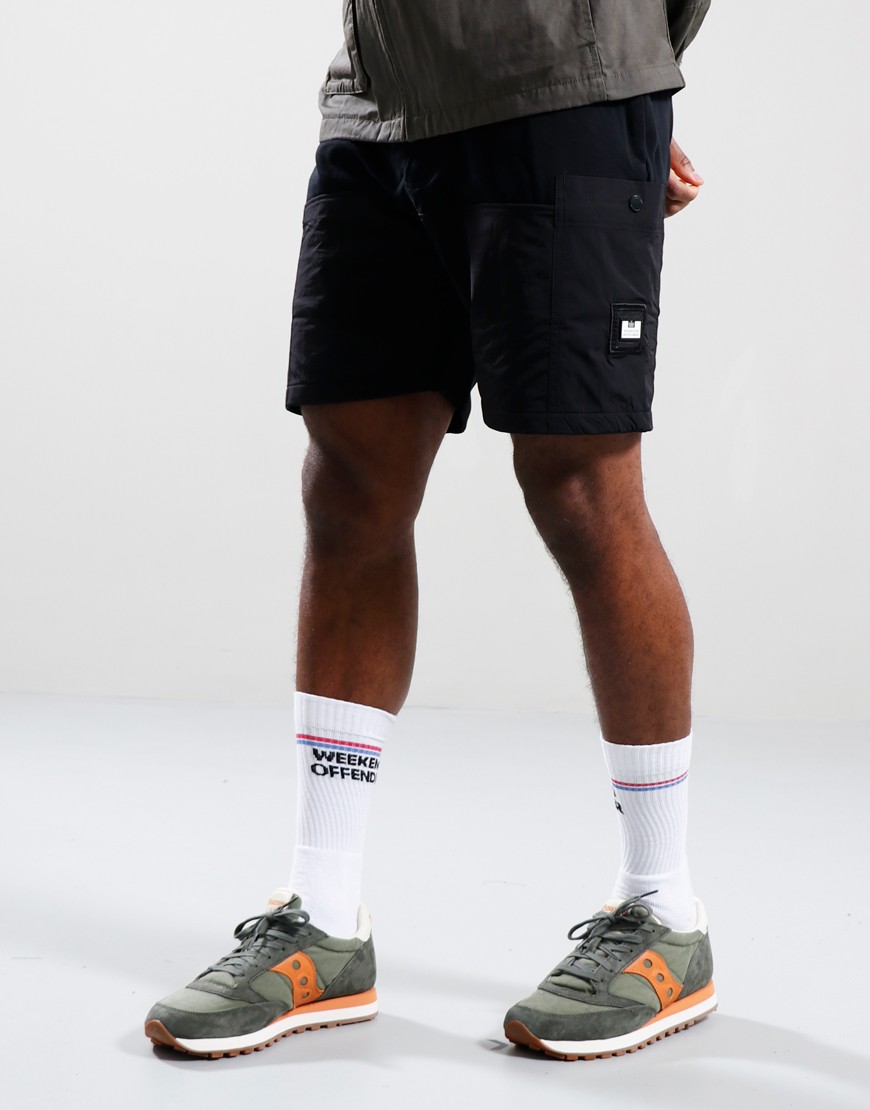 Weekend Offender Azeez Parachute Pocket Shorts Black - Terraces Menswear
